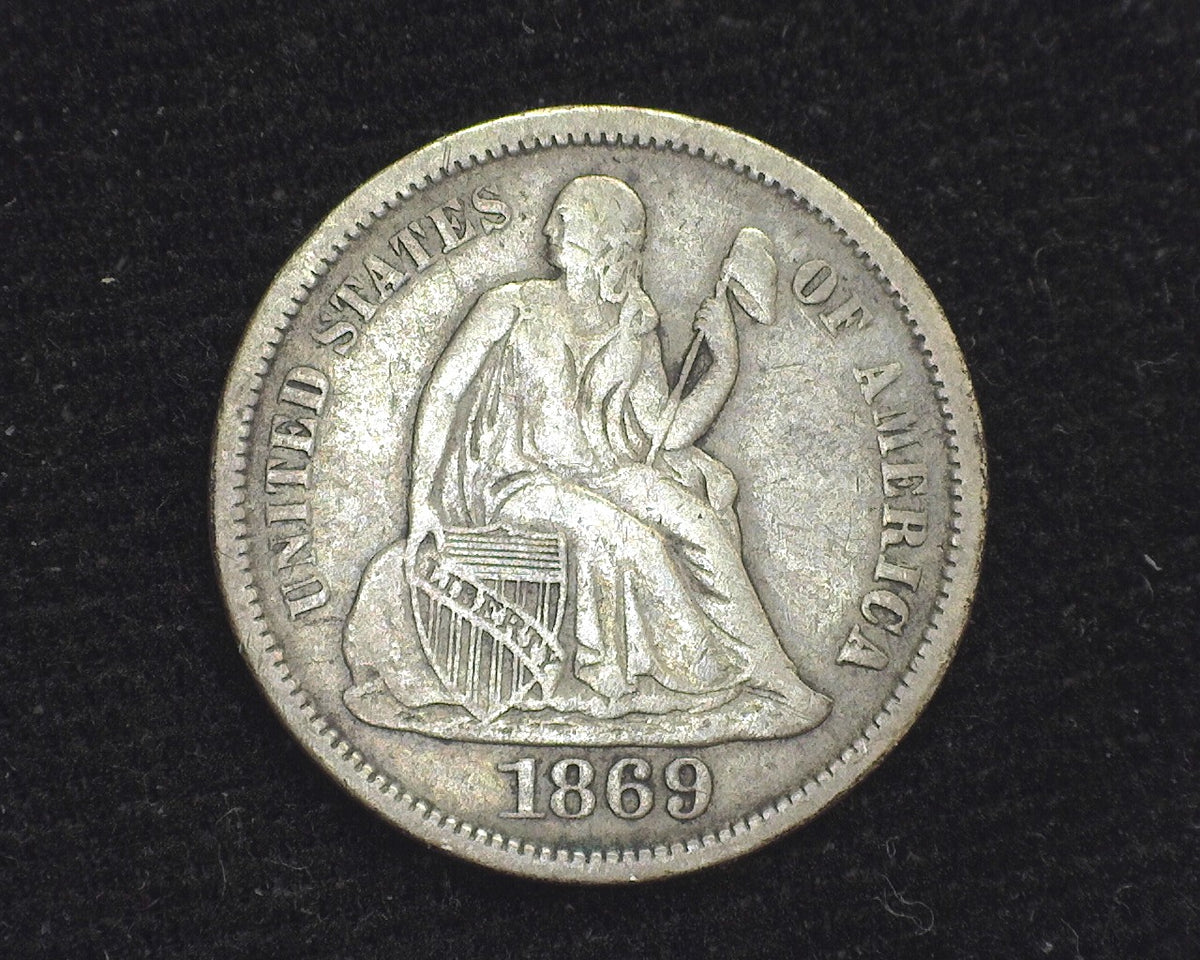 1869 S Liberty Seated Dime F - US Coin — Huntington Stamp & Coin Shop