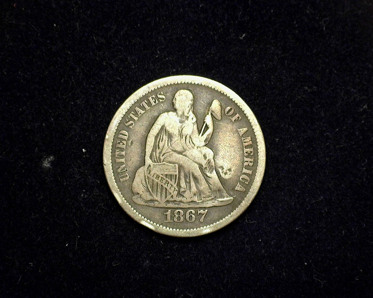 1867 S Liberty Seated Dime F Gash on reverse - US Coin — Huntington ...