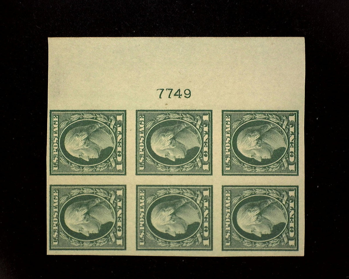 HS&C Scott #481 Mint 1 cent Washington plate block of six, PL #7749. VF ...