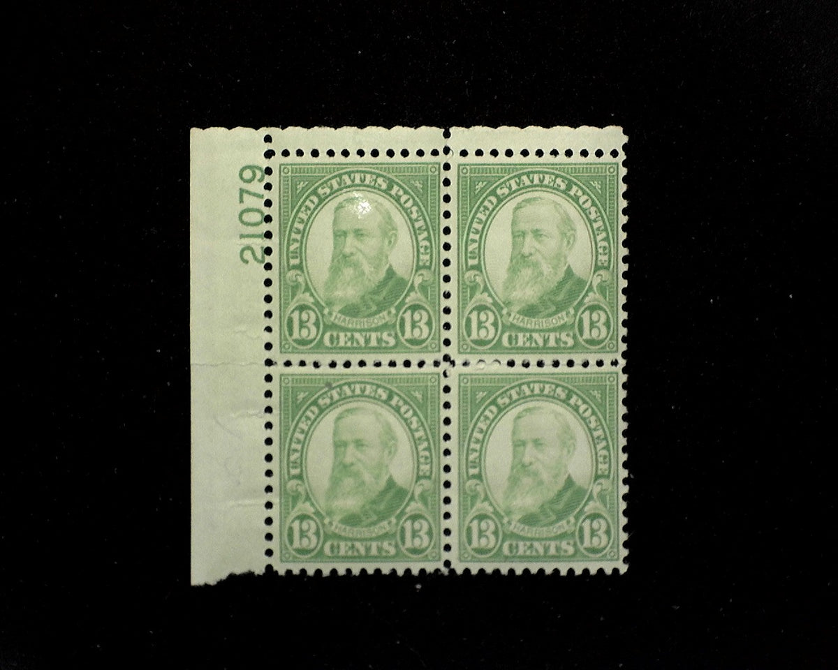 HS&C Scott #694 Mint 13 cent Harrison plate block of four, PL #21079. F ...