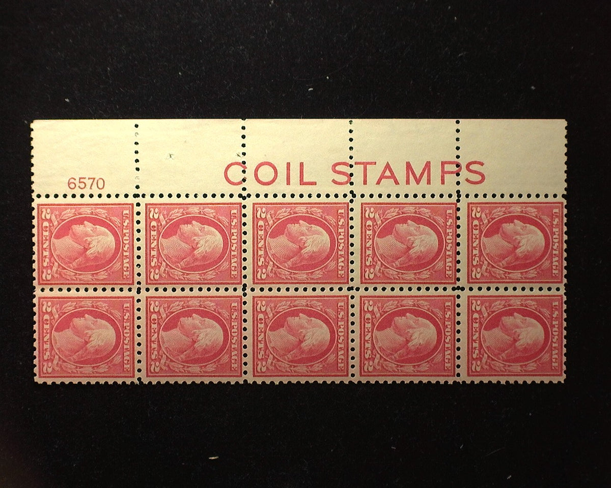 #425 Margin block of 10, PL#6570 and imprint "Coil Stamps". 1 stamp st ...